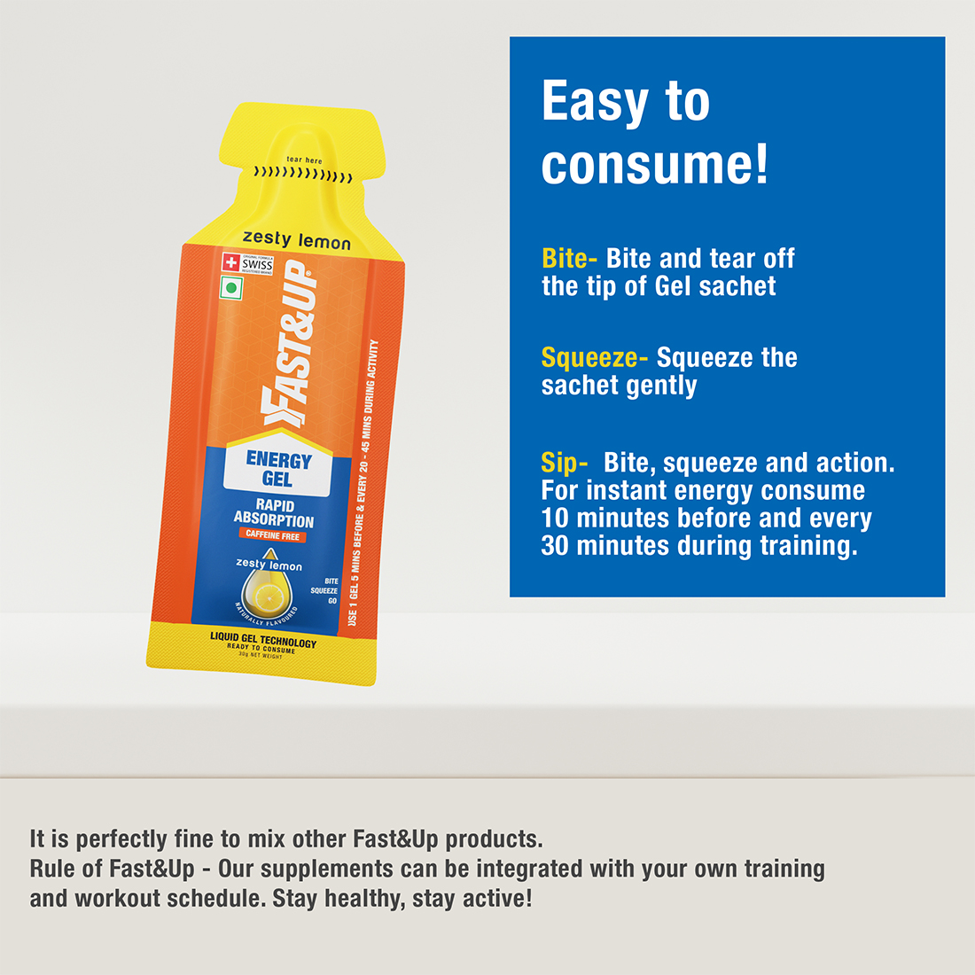 Fast&Up Energy Gel- Zesty Lemon Flavor- Instant Energy Booster ...